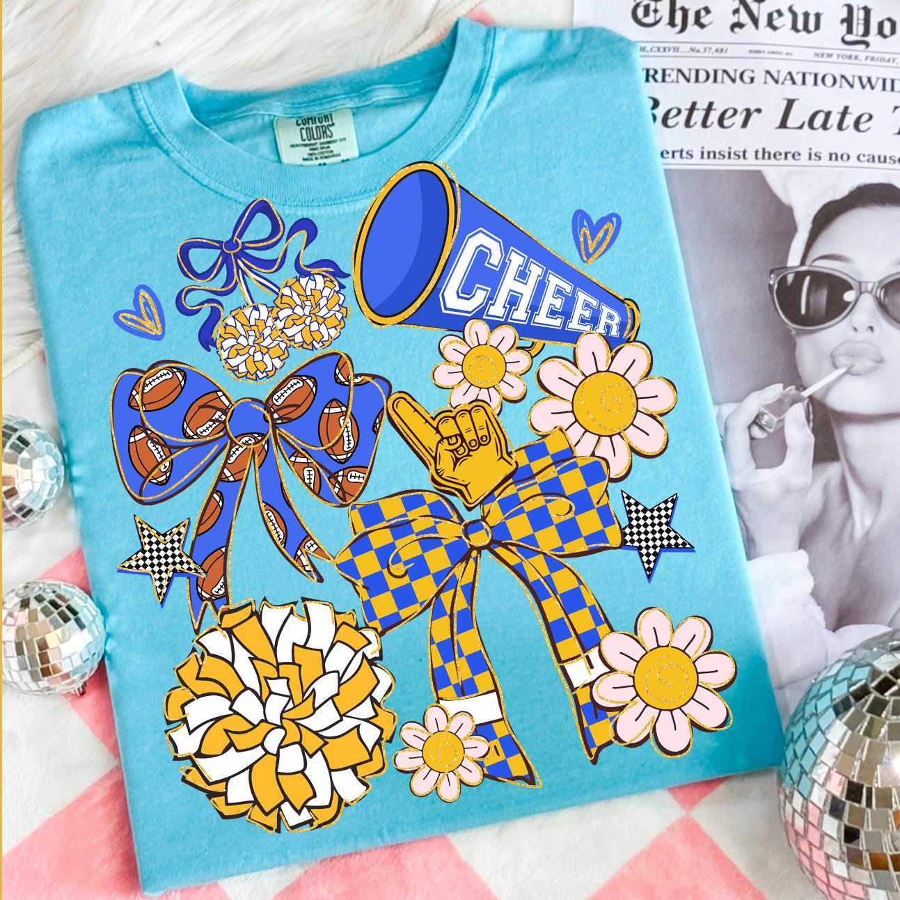 Cheer Coquette Png, Blue Gold Cheer Mom Shirt Design, Cheerleading Png ...