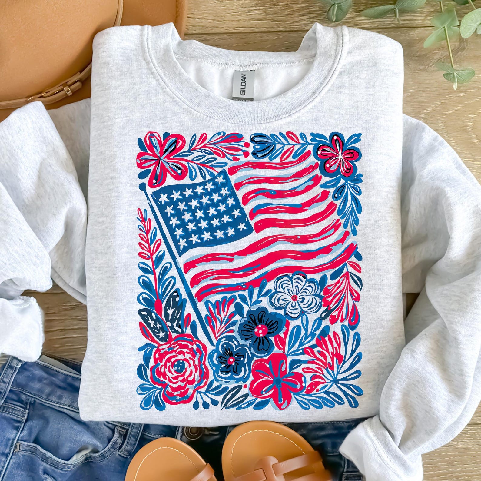 Floral American Flag PNG, Patriotic 4th of July Sublimation Design, Red ...