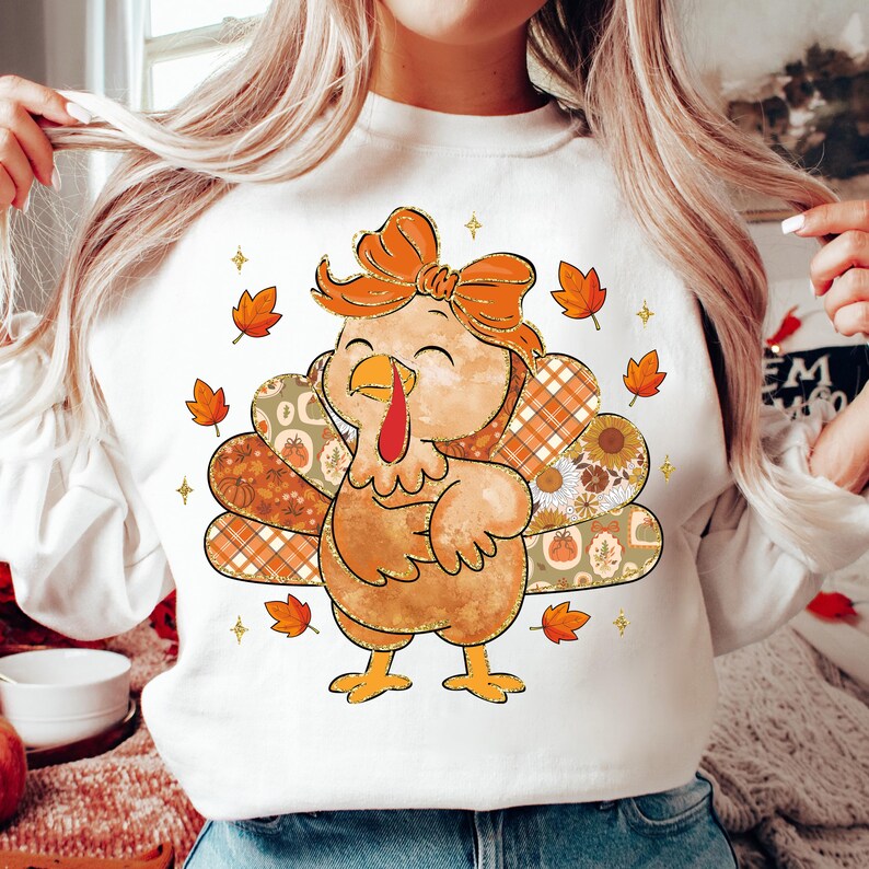 Girly Thanksgiving Turkey PNG, Floral Fall Patchwork Turkey Coquette ...