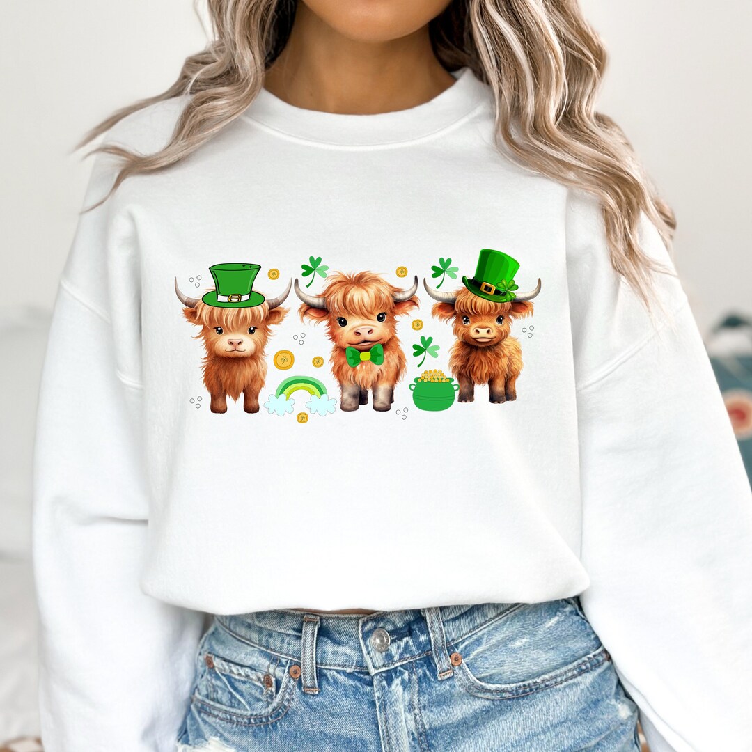 St Patrick's Day Highland Cow PNG, Retro St Patricks, St Patrick's Day ...