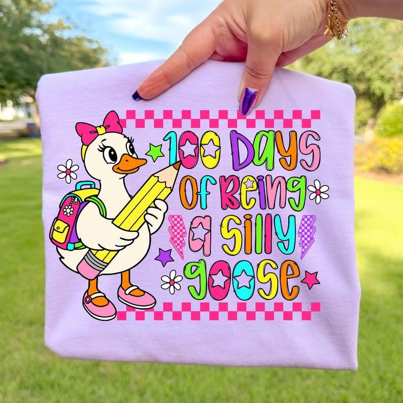 100 Days of School Goose PNG, Pink Coquette Girls 100 Days School Shirt ...