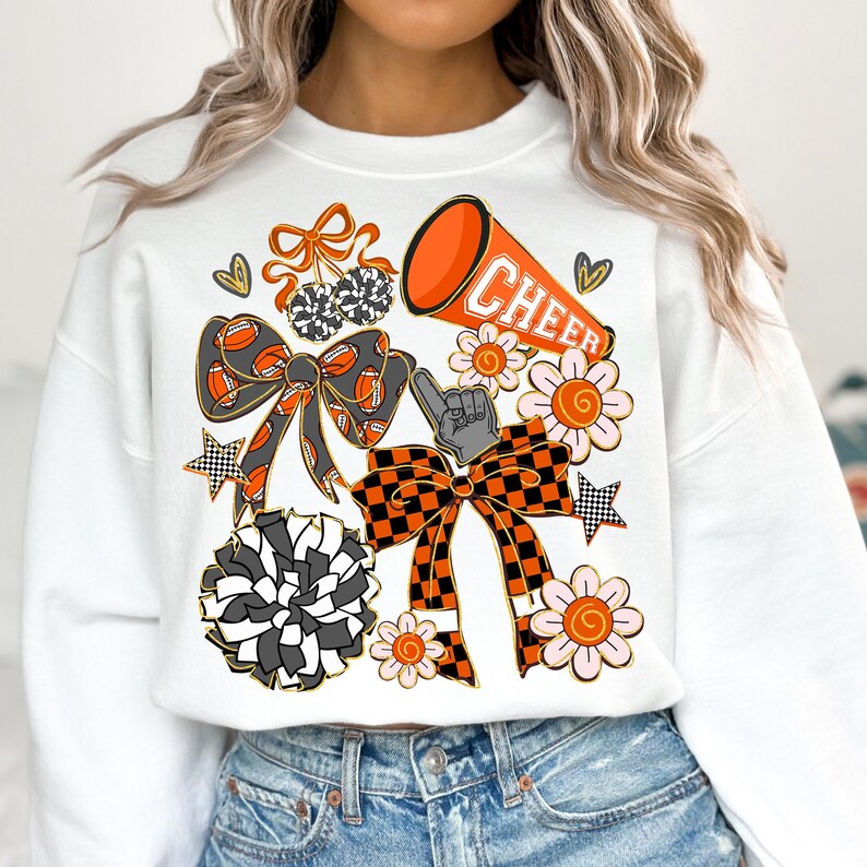 Cheer Coquette Png, Orange Cheer Mom Shirt Design, Cheerleading Png ...