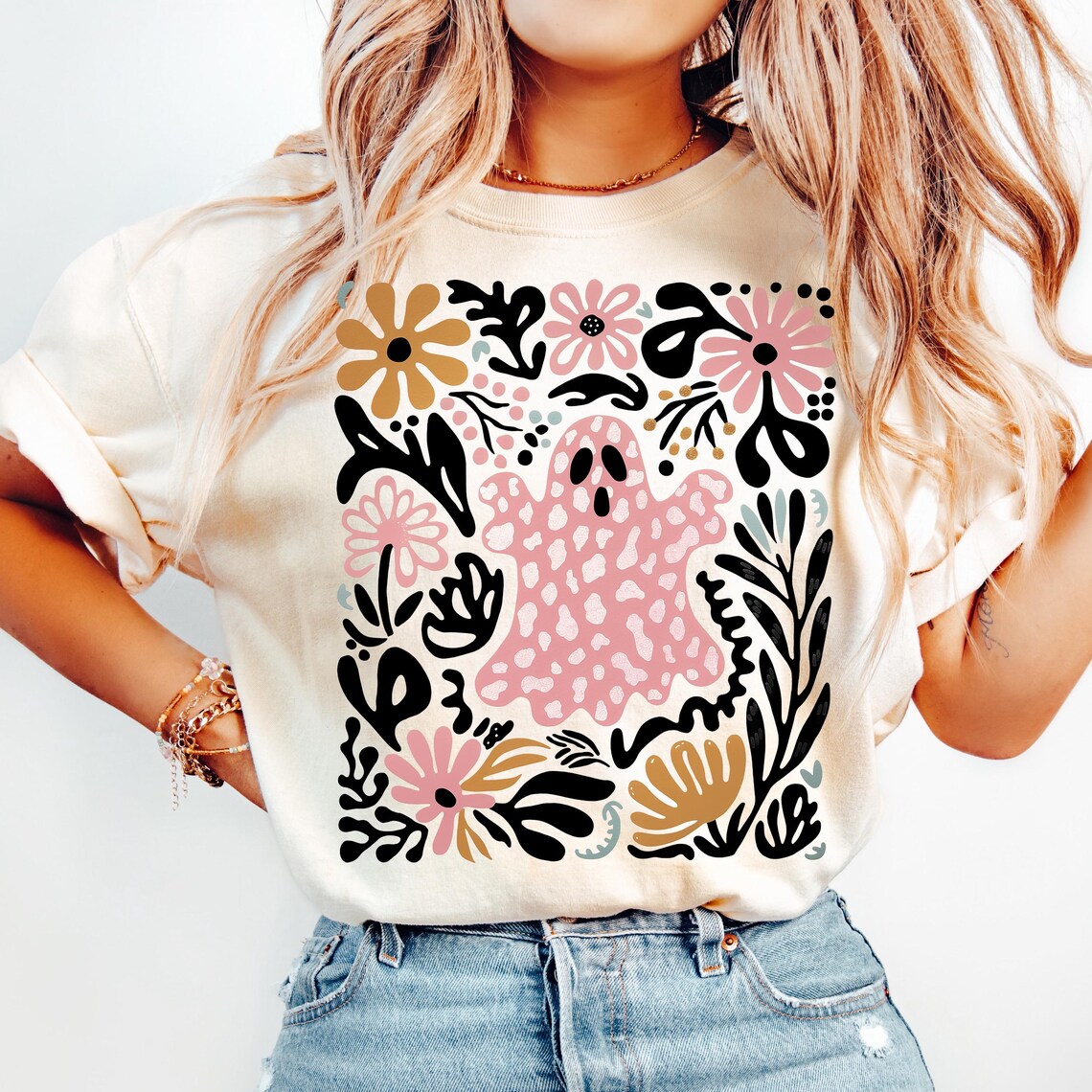 Boho Ghost PNG, Pink Leopard Halloween Sublimation, Floral Spooky ...