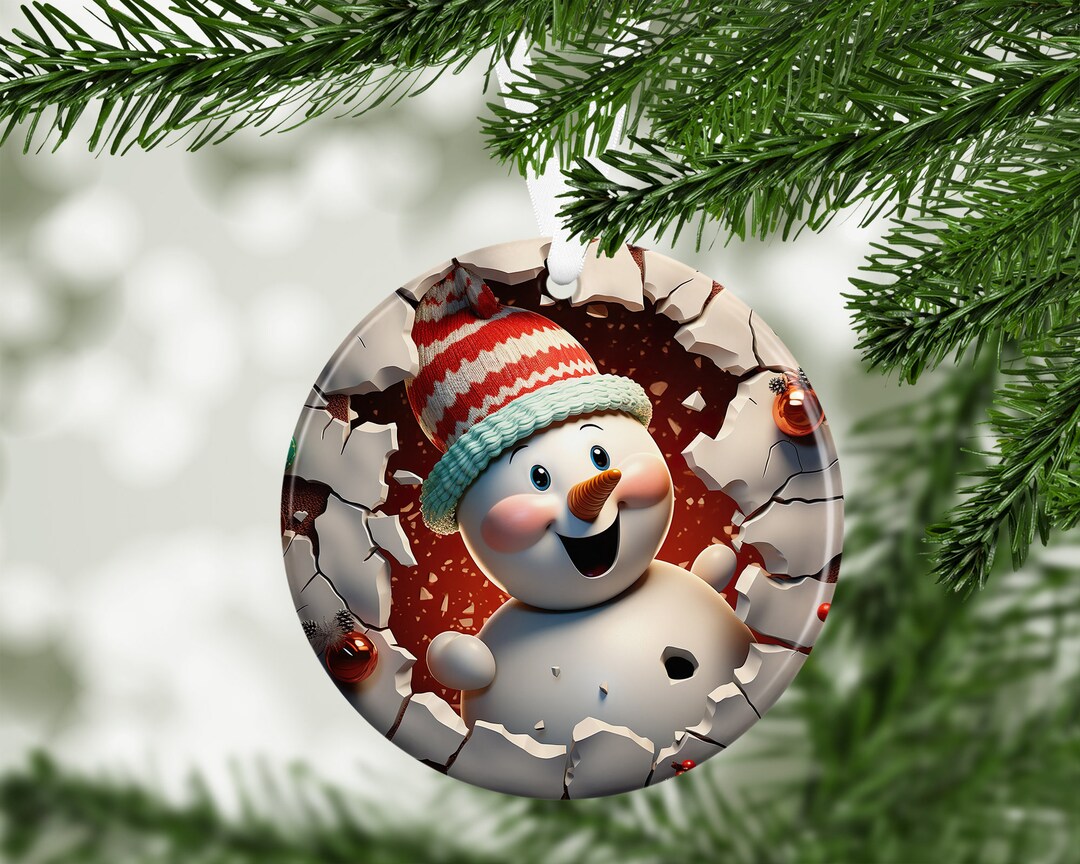 Snowman Hole in Wall Christmas Ornament Sublimation Design - Etsy