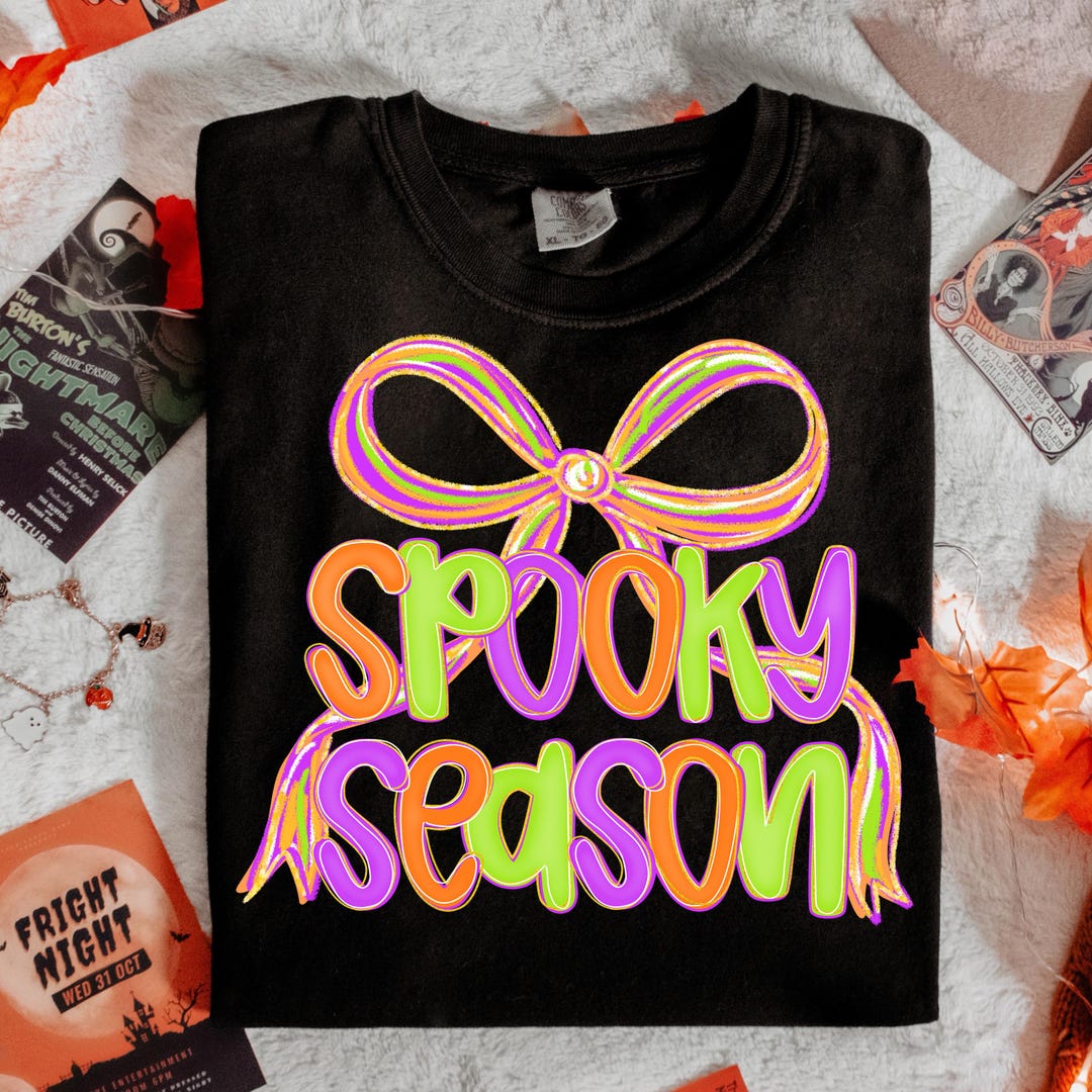 Spooky Season Png, Preppy Halloween Coquette Bow Png, Neon Halloween ...