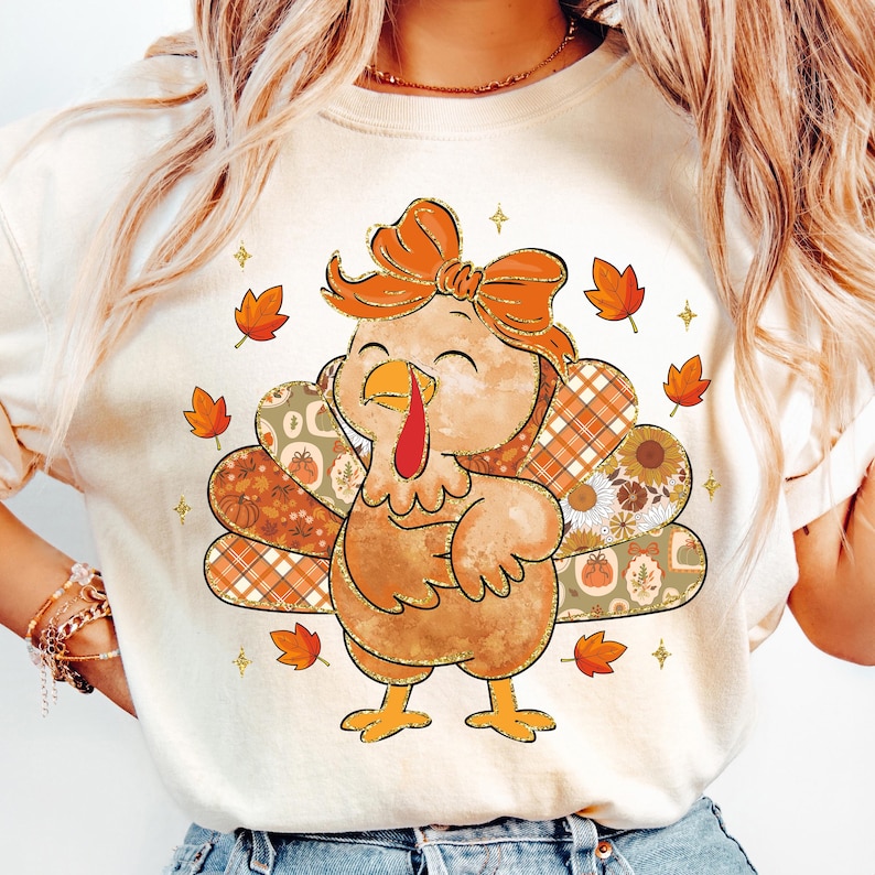 Girly Thanksgiving Turkey PNG, Floral Fall Patchwork Turkey Coquette ...