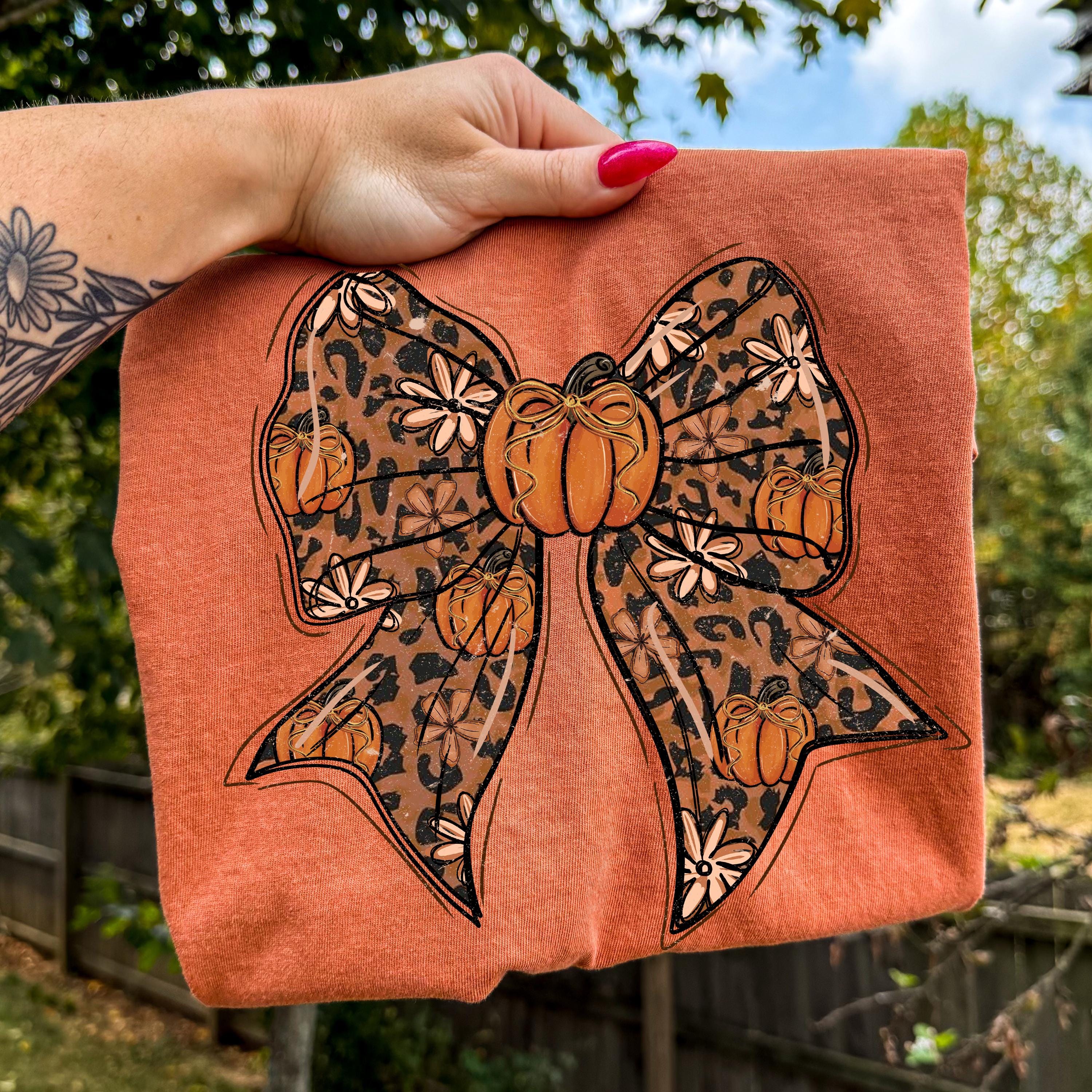 Coquette Fall Leopard Pumpkin Bow Png, Floral Pumpkin Coquette Png ...