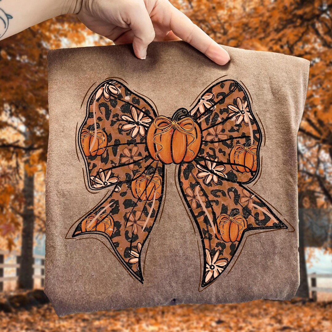 Coquette Fall Leopard Pumpkin Bow Png, Floral Pumpkin Coquette Png ...