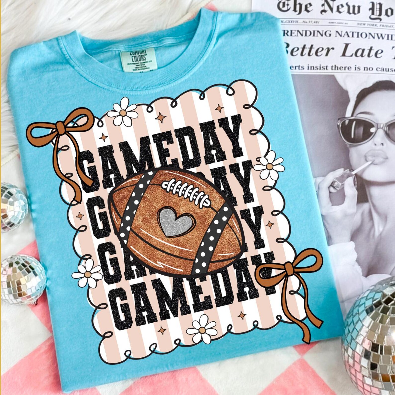 Football Game Day Coquette PNG, Preppy Football Shirt Design, Girly ...