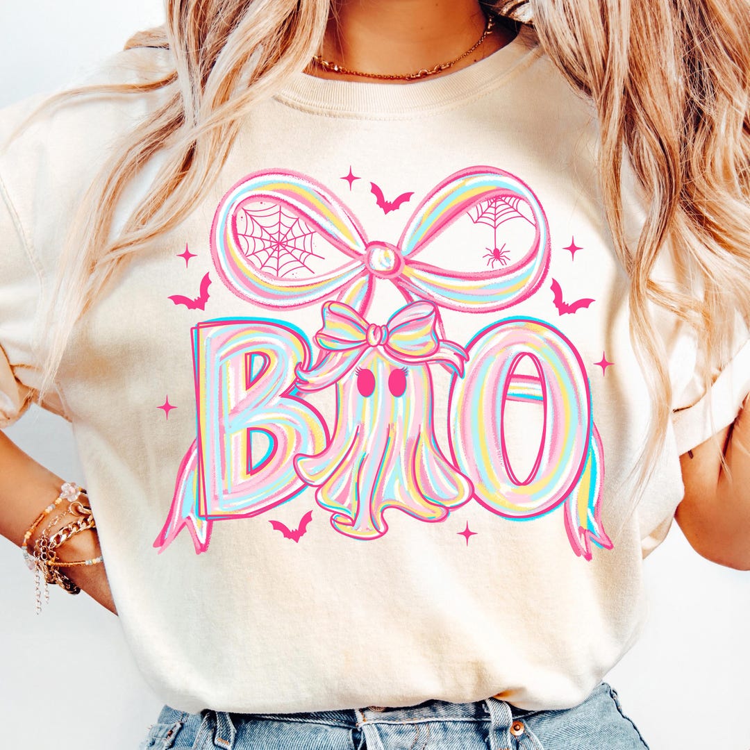 Preppy Boo Ghost Coquette PNG, Neon Pink Halloween Sublimation, Girly ...