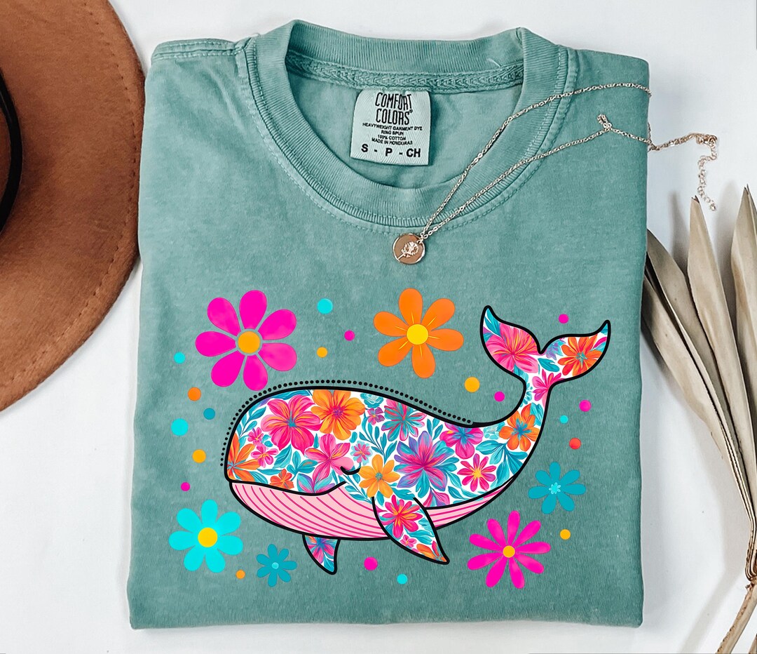 Ballena de verano preppy PNG, Playa floral PNG, Diseño de camiseta de ...