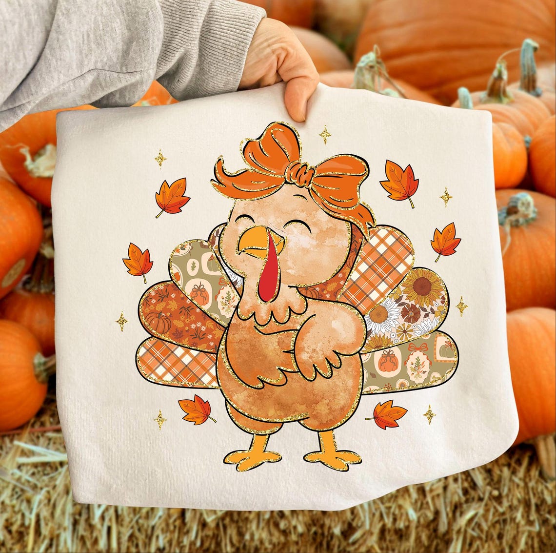 Girly Thanksgiving Turkey PNG, Floral Fall Patchwork Turkey Coquette ...