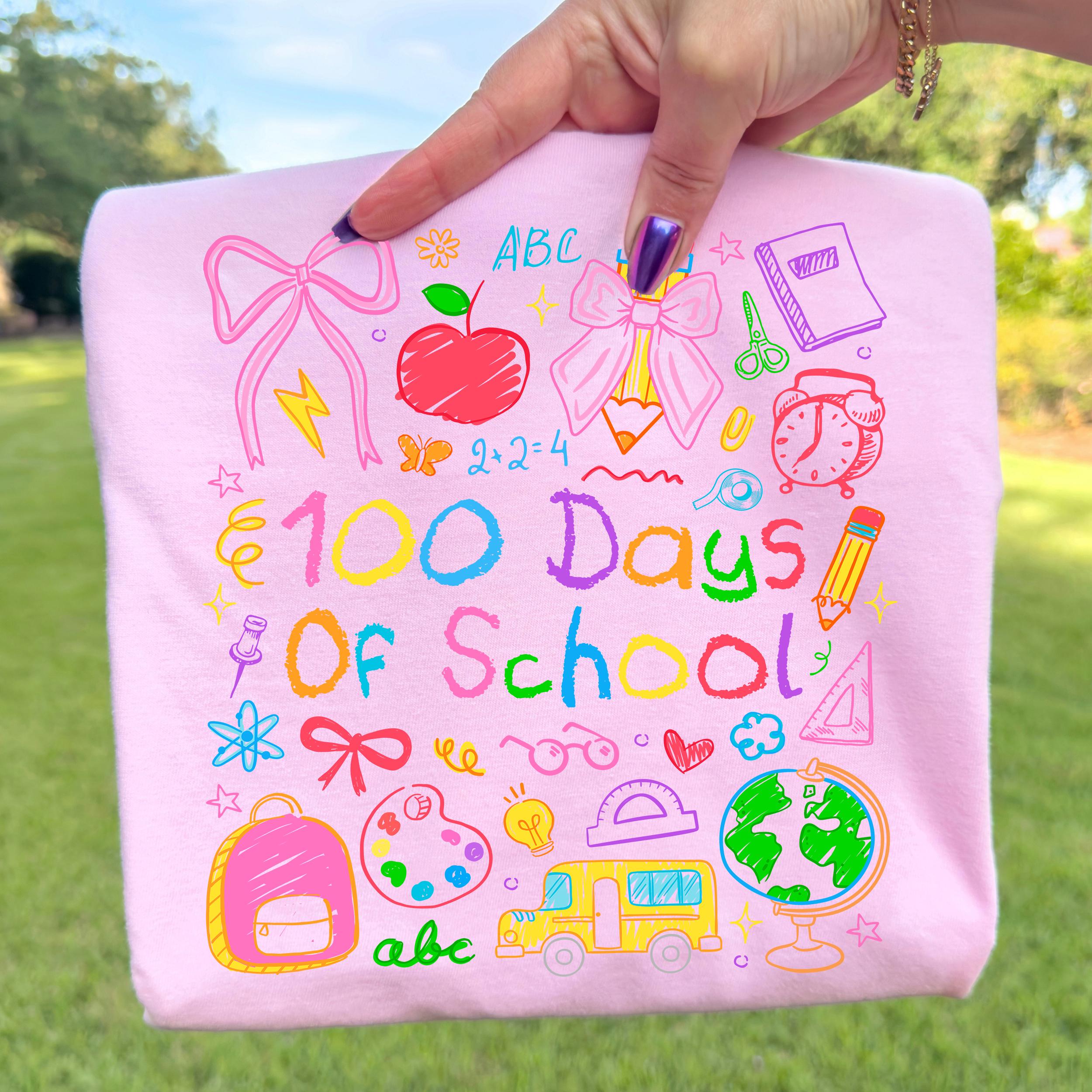 Preppy 100 Days of School PNG, Coquette Teacher Pencil Bow Shirt Design ...