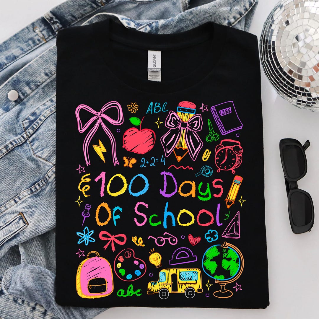 Preppy 100 Days of School PNG, Coquette Teacher Pencil Bow Shirt Design ...