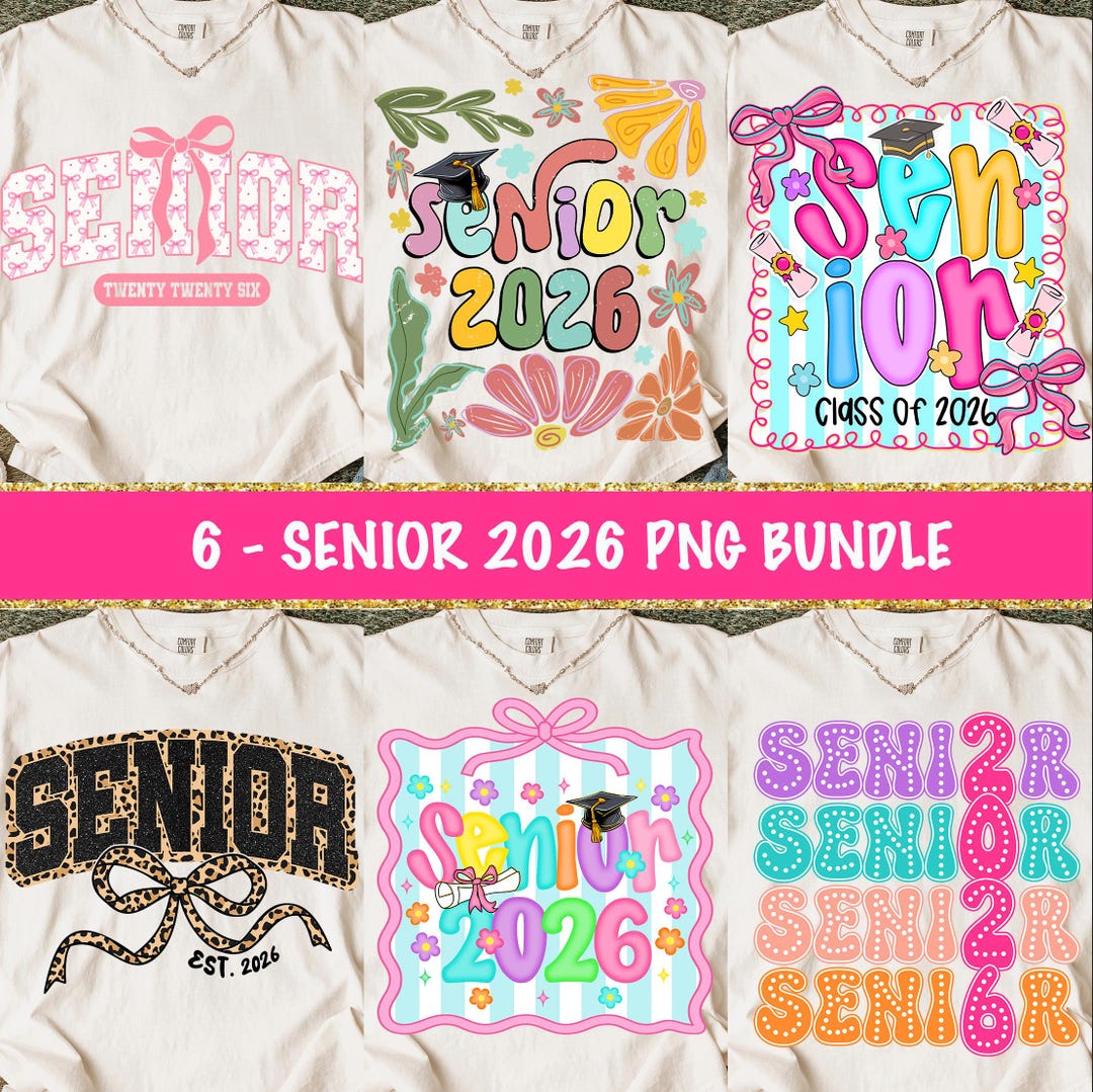 Preppy Senior 2026 Png Bundle, Coquette Senior Shirt Design, Class of ...