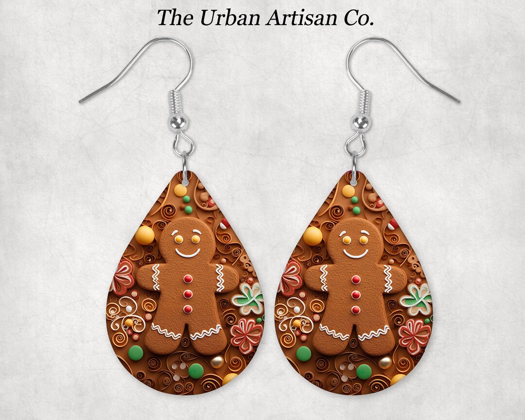 Christmas Gingerbread Man Teardrop Earring Sublimation Design, Instant ...