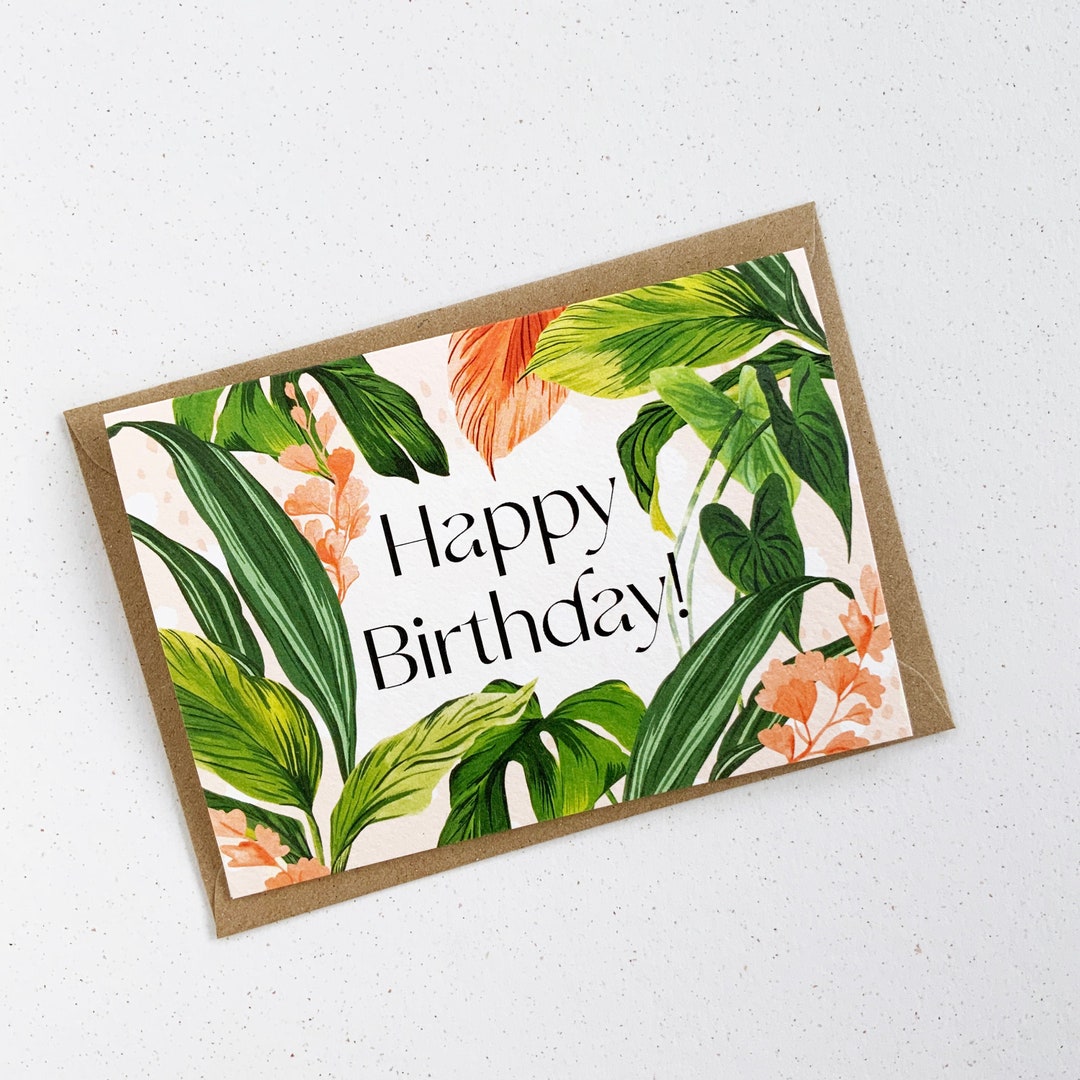 Birthday Card | Happy Birthday | Tropical | Palm Leaves | Card ...