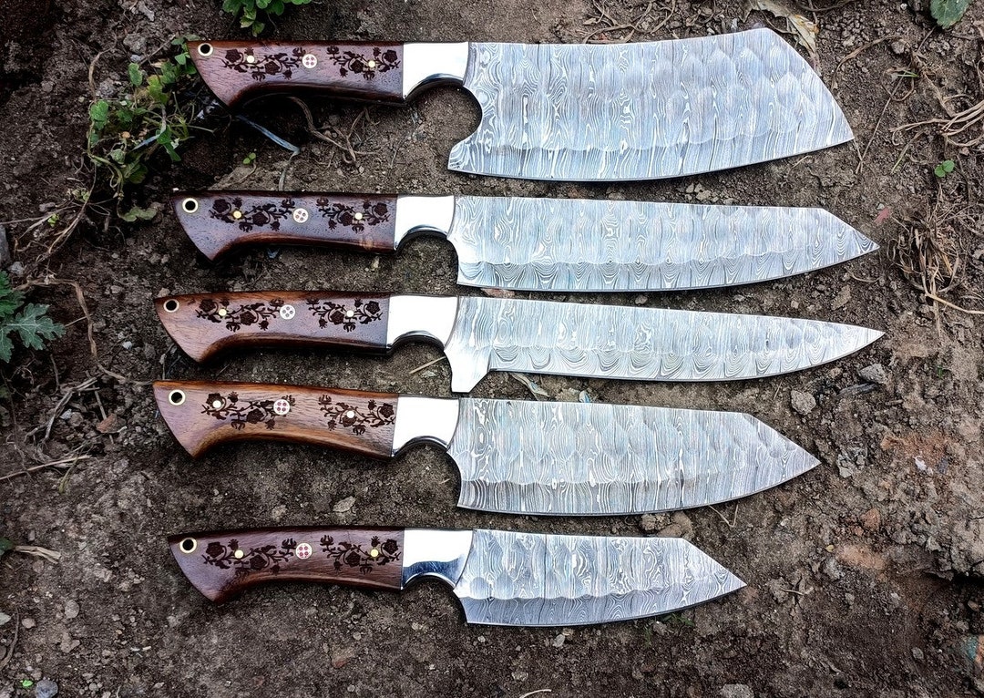 Damascus Chef Knives Set Hand Forged Kitchen Knife Set Butcher Knife ...