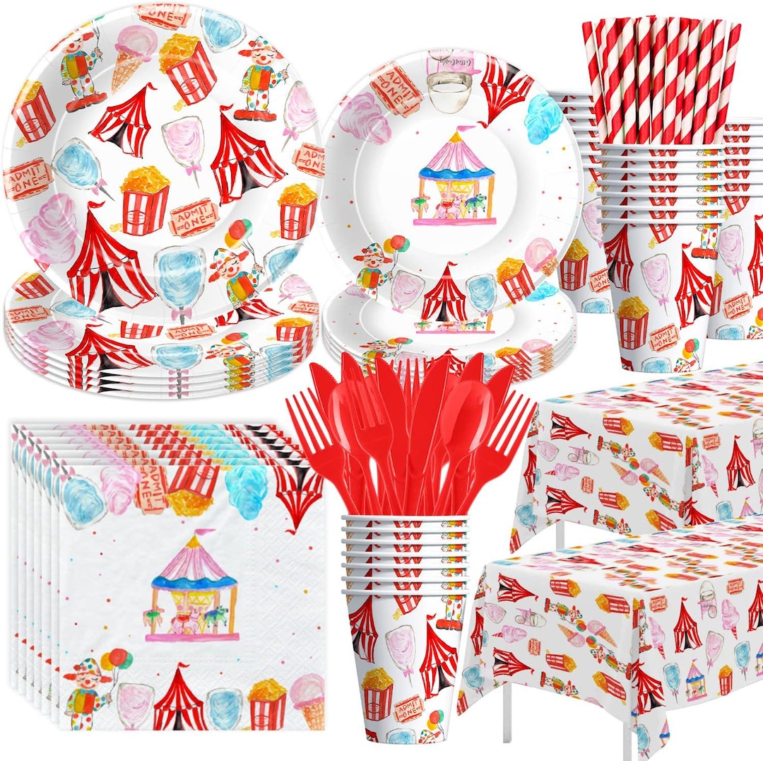 Circus Theme Birthday Plates, Napkins, Cups, Tablecloth Disposable ...