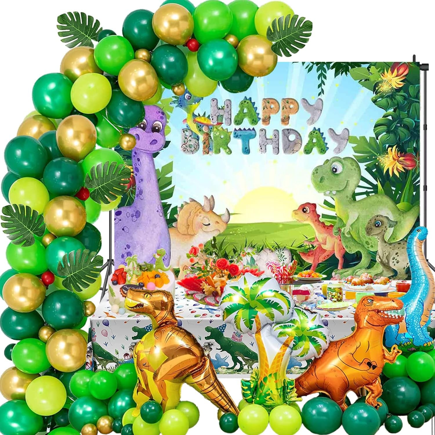 Dinosaur Birthday Backdrop and Balloon Garland Arch Kit, Dinosaur ...