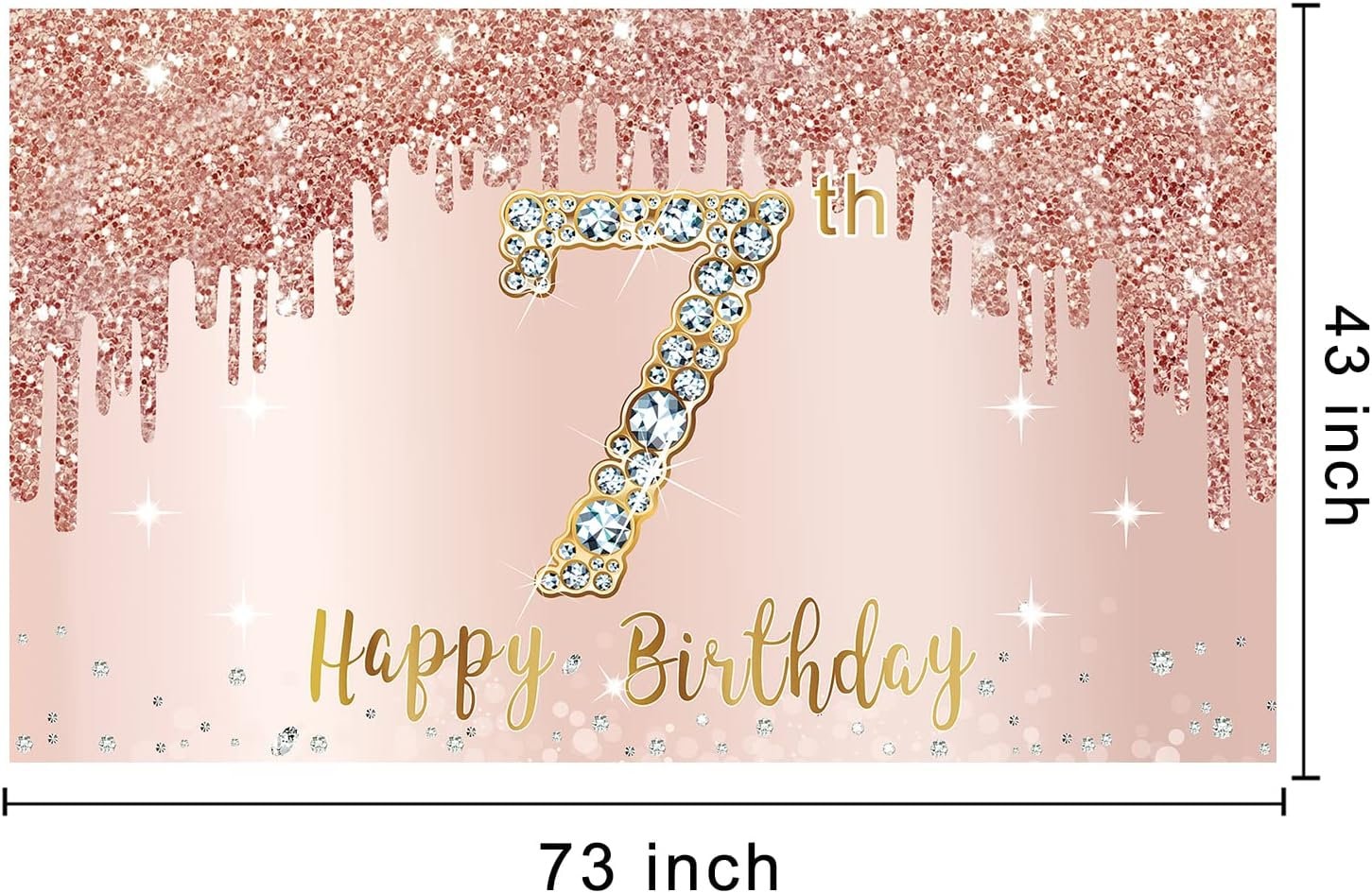 7th Birthday Banner Backdrop Rose Gold Happy 7th Birthday Backdrop ...