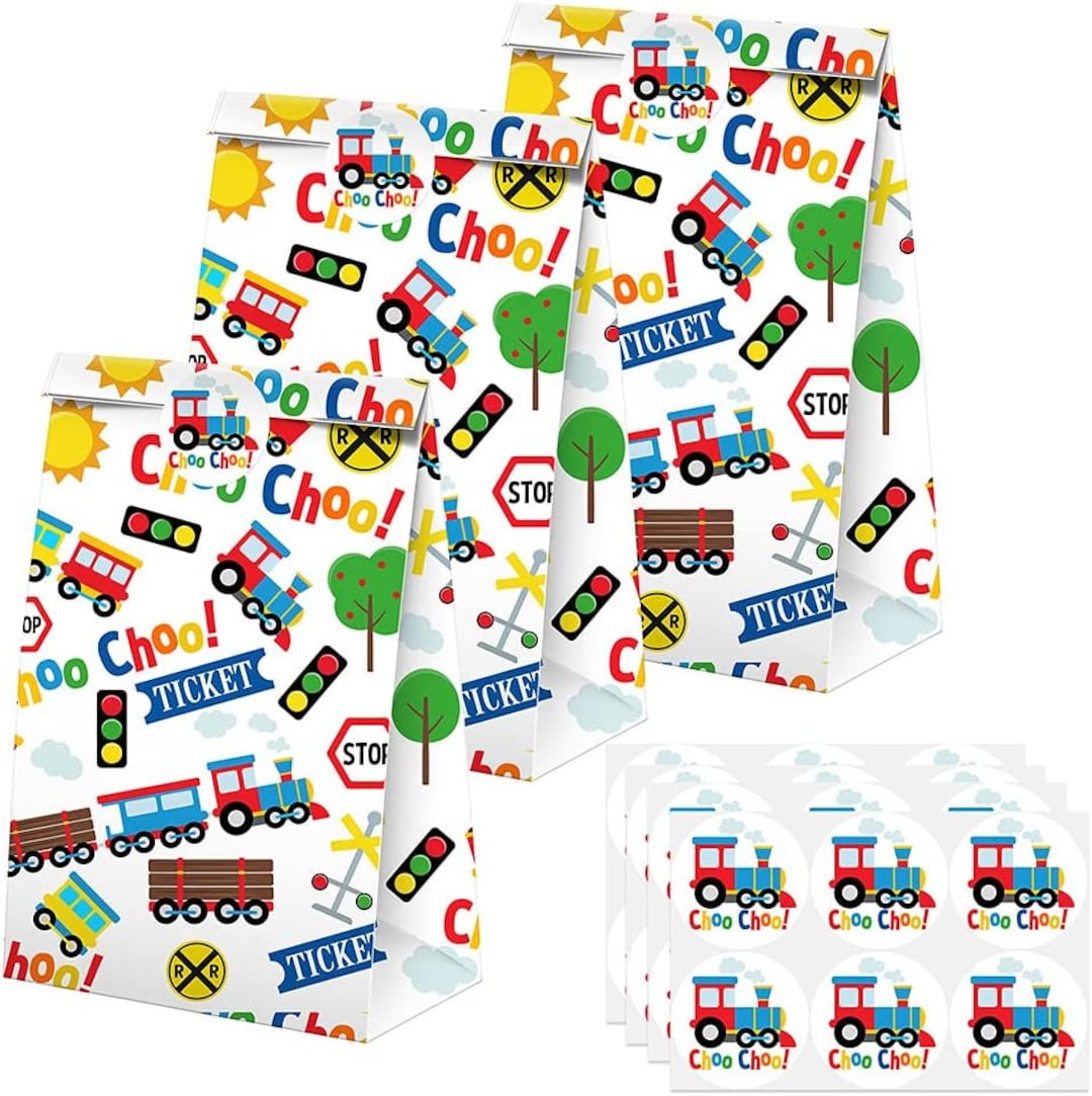 Train Birthday Favor Bags 24 Pack, Train Choo Choo Party Treat Paper ...