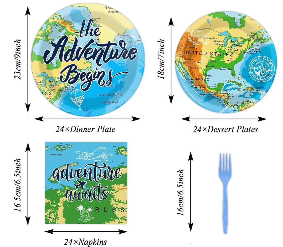 Adventure Awaits Party Plates, Napkins, Forks Disposable Tableware ...