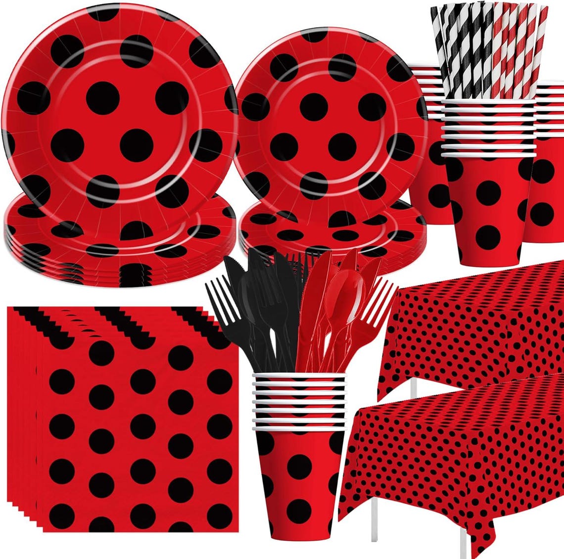 Ladybug Birthday Party Plates, Napkins, Cups, Tablecloth Disposable ...