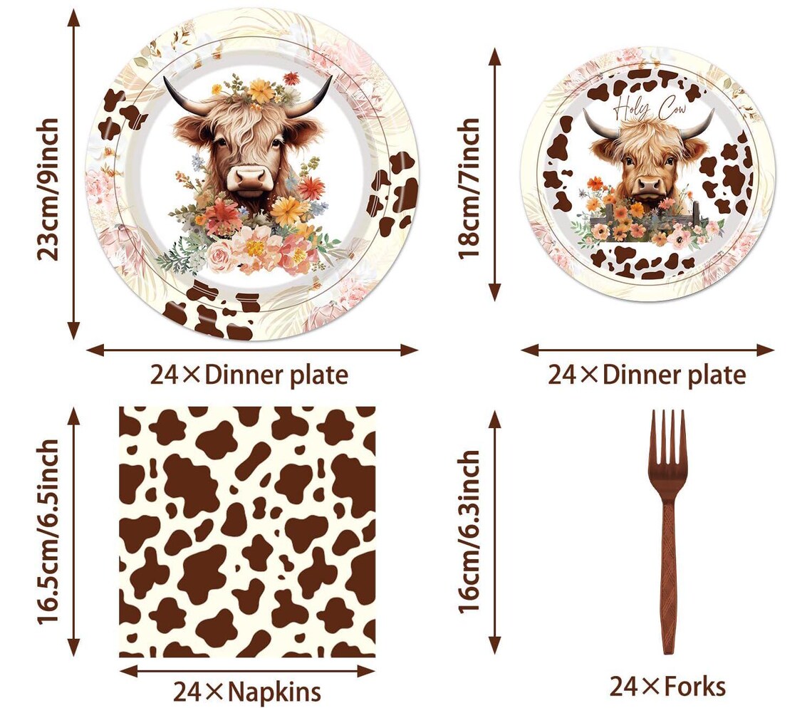 Highland Cow Party Plates, Napkins, Forks Disposable Tableware Serves ...