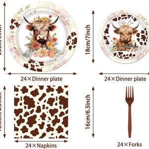 Highland Cow Party Plates, Napkins, Forks Disposable Tableware Serves ...