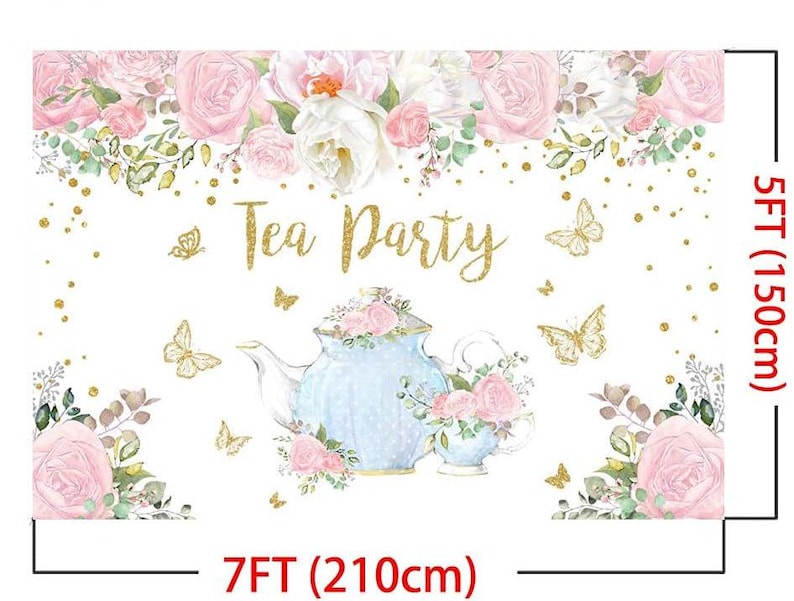 Tea Party Backdrop Banner, Tea Party Decoration, Floral Garden Tea ...
