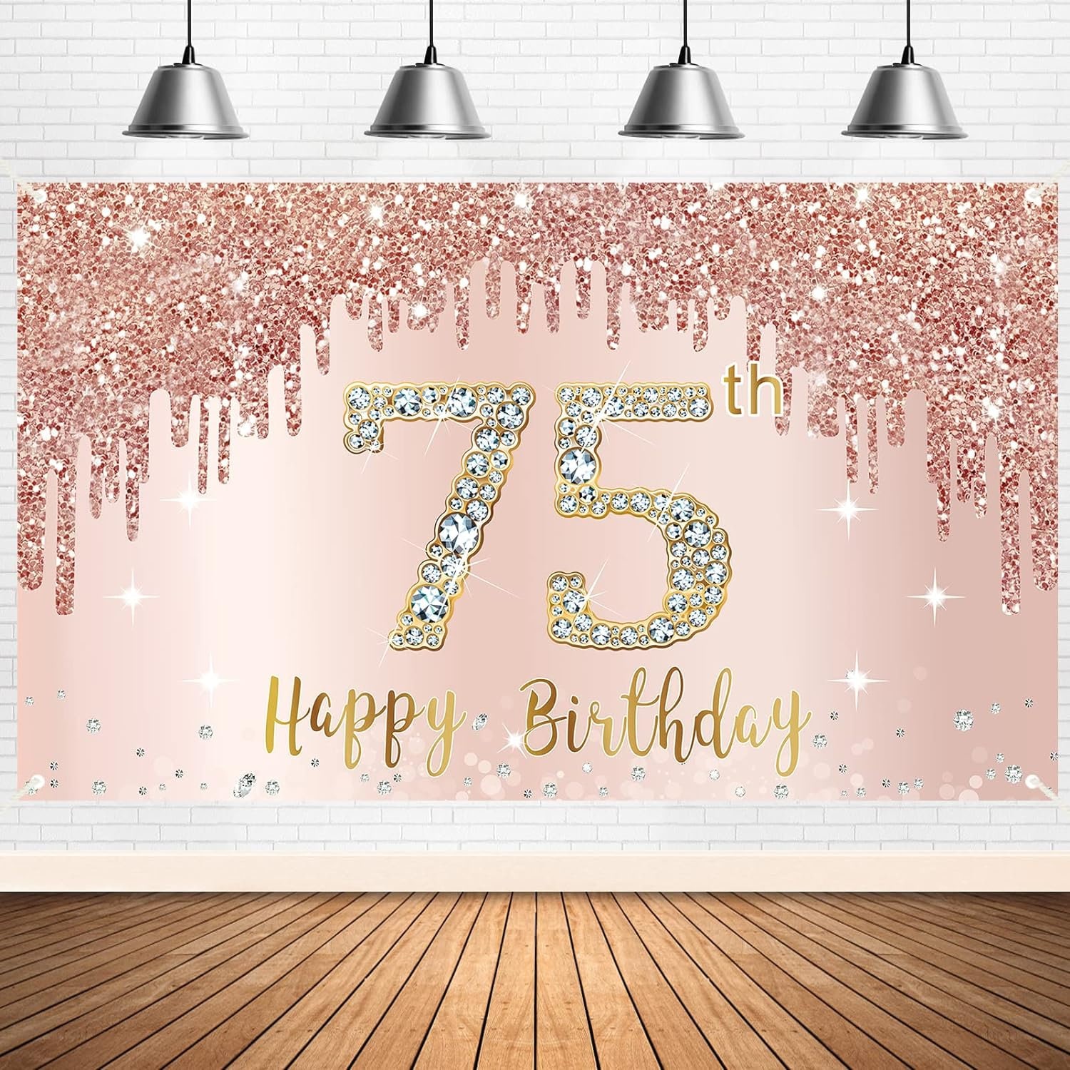 75th Birthday Banner Backdrop Rose Gold Happy 75th Birthday Backdrop ...