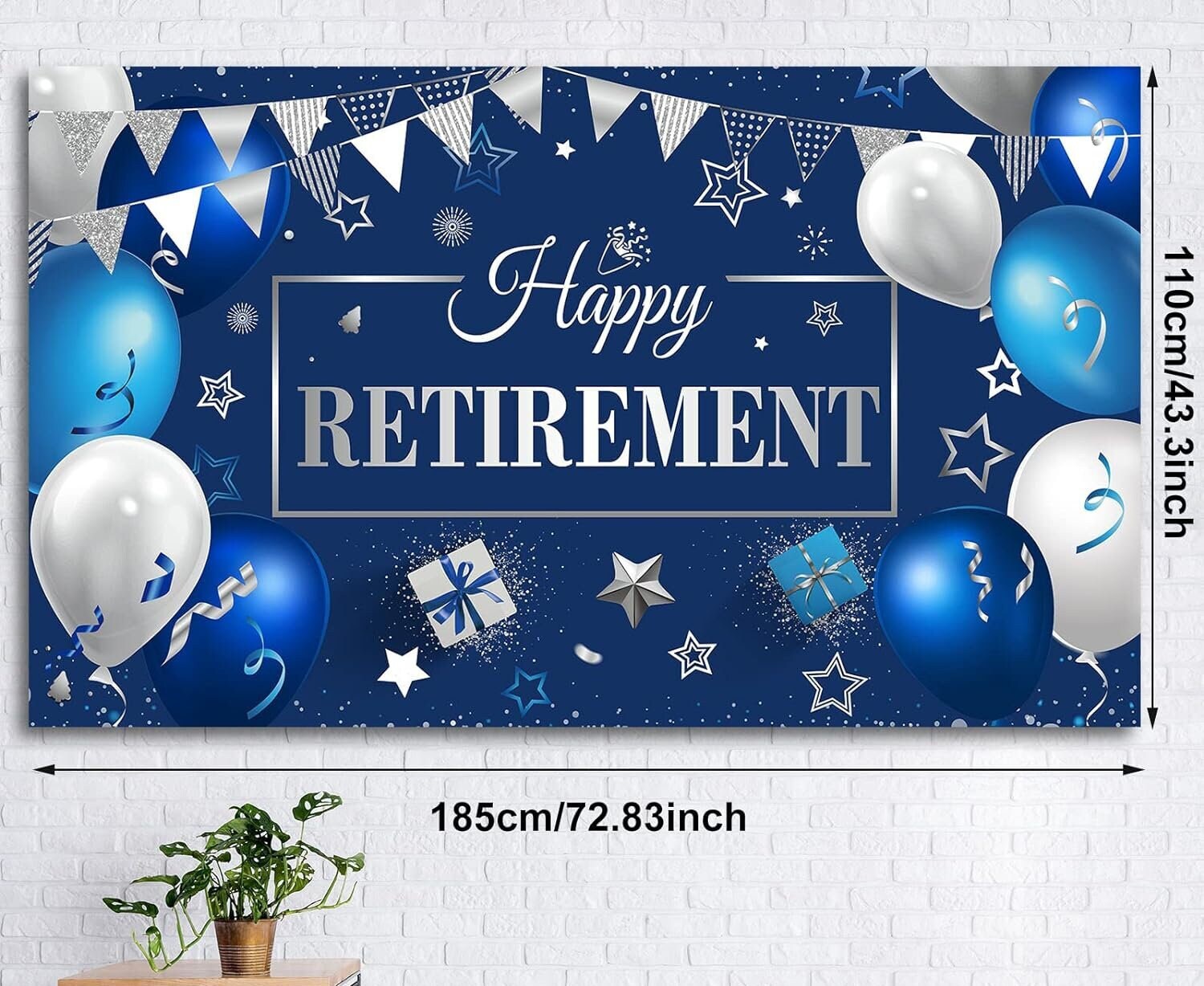 Retirement Banner Backdrop Decorations Women Blue and Silver Happy ...