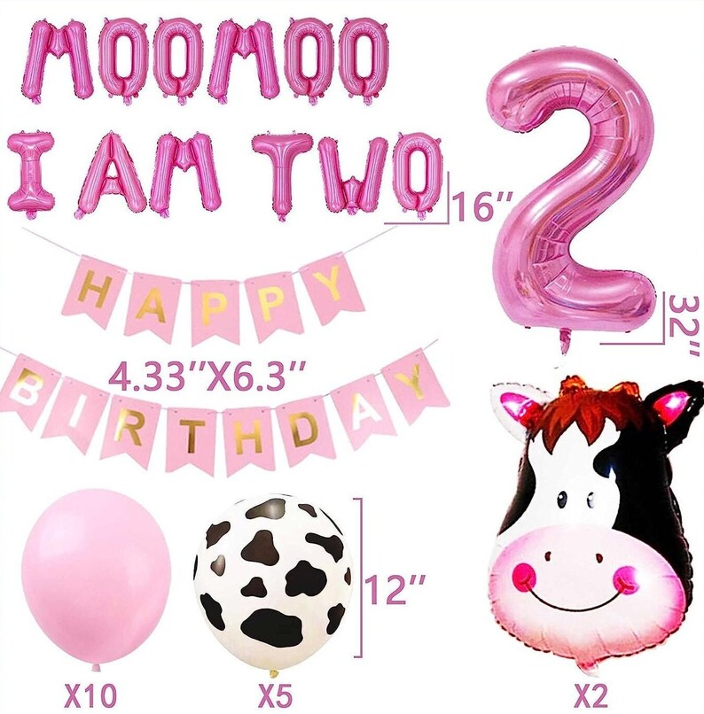 Cow 2nd Birthday Banner and Balloon Garland Arch, Moo Moo I'm Two ...