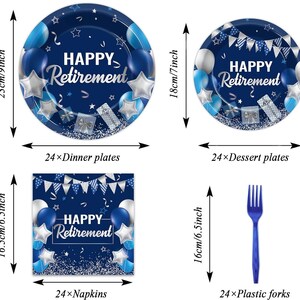 Blue and Silver Retirement Party Plates, Napkins, Forks Disposable ...