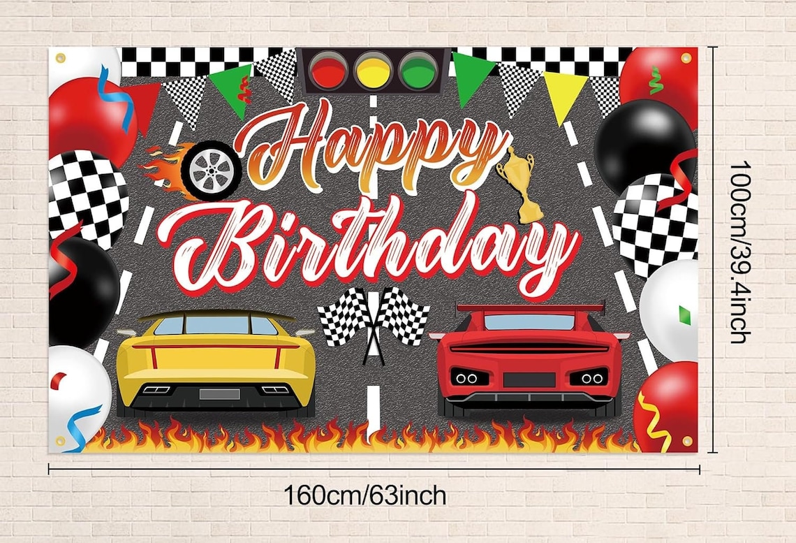 Race Car Birthday Banner Backdrop Decorations for Boys Black and Red ...