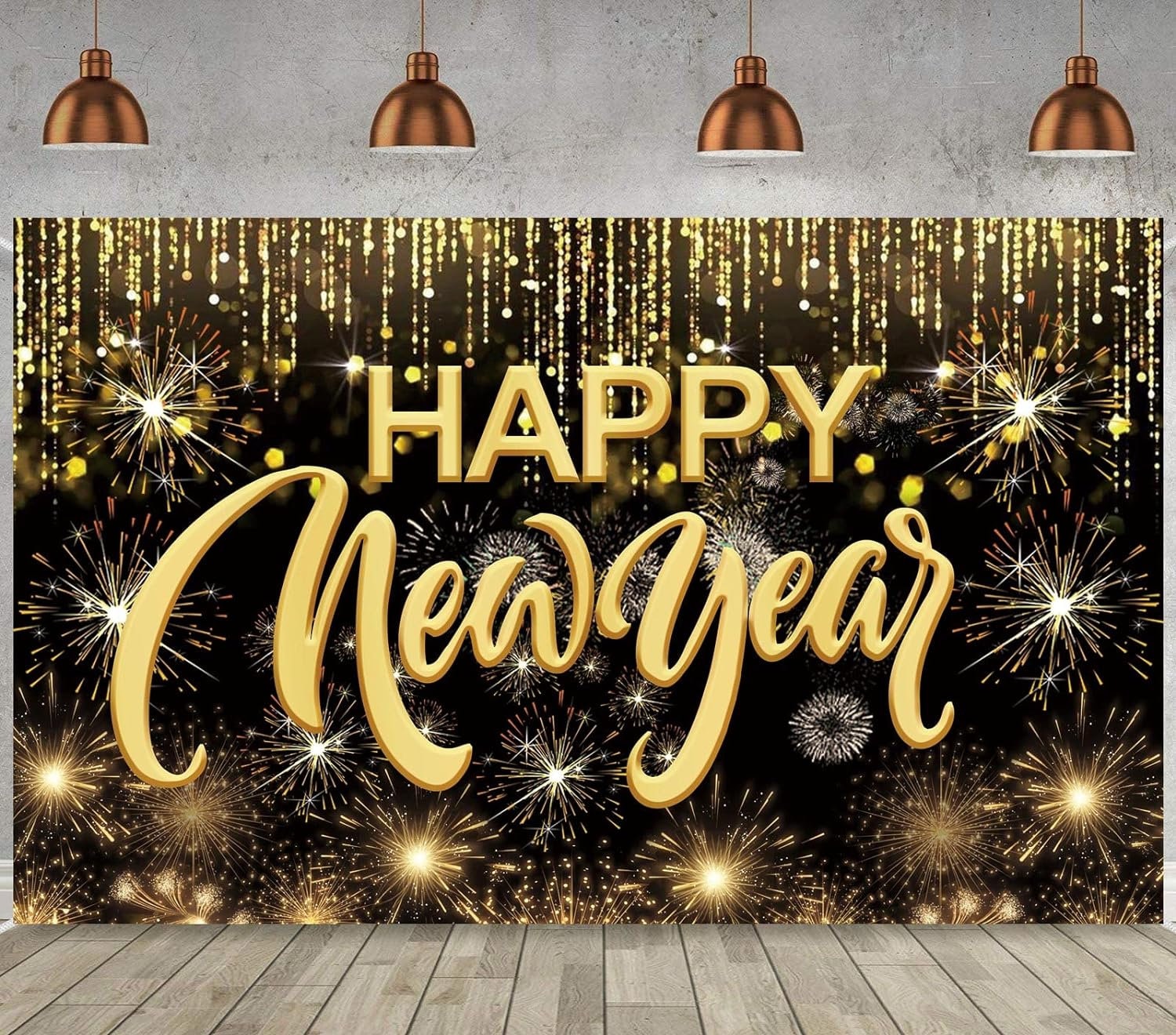 New Year's Eve Party Backdrop 2024 Happy New Year Black and Gold ...