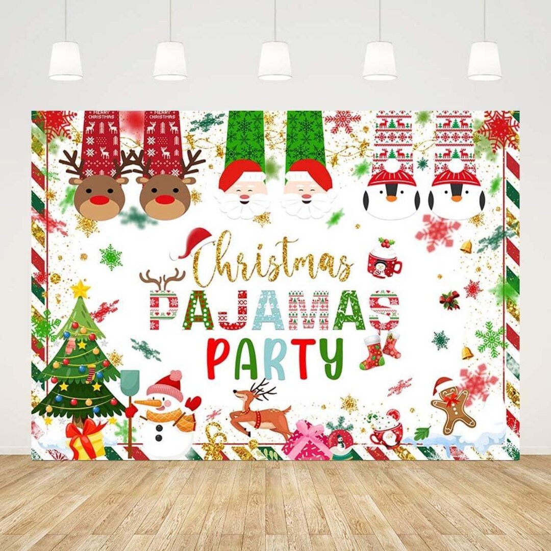 Christmas Pajamas Party Backdrop Banner, Winter Snowman Santa Xmas ...