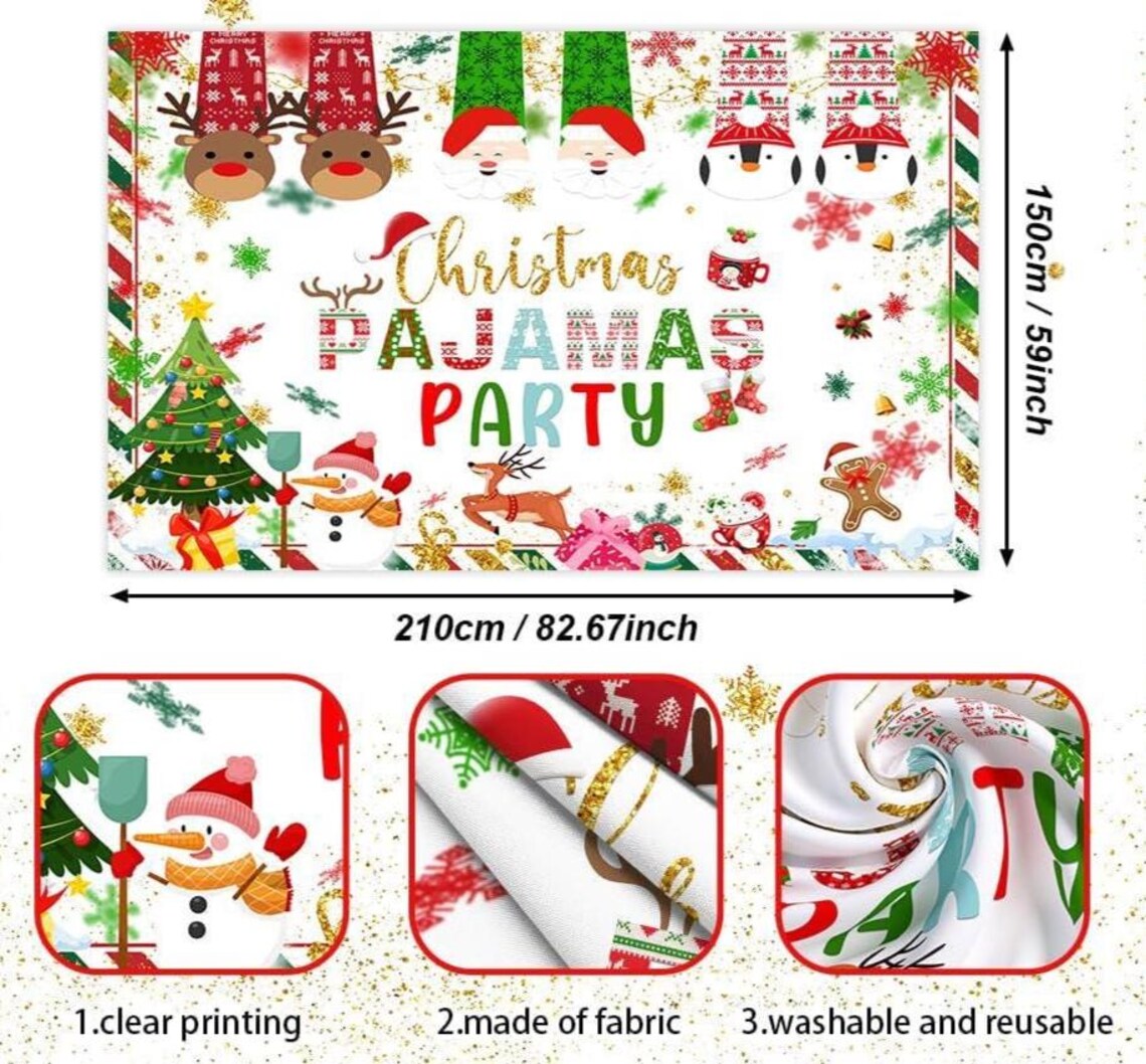 Christmas Pajamas Party Backdrop Banner, Winter Snowman Santa Xmas ...