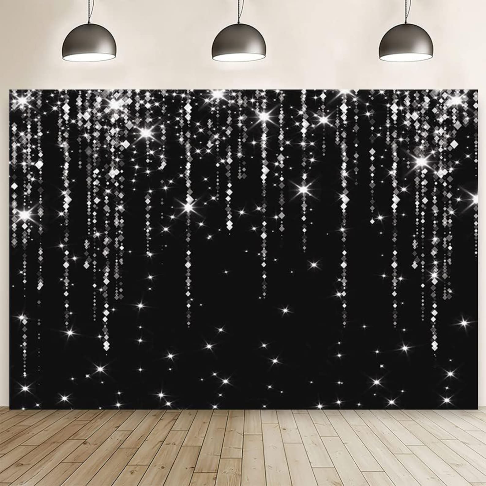 Black and Silver Glitter Backdrop Silver Spots Bokeh Backdrop Vinyl ...