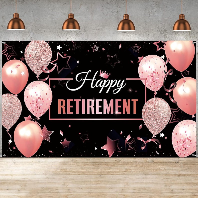 Retirement Banner Backdrop Decorations Women Black and Rose Gold Pink ...