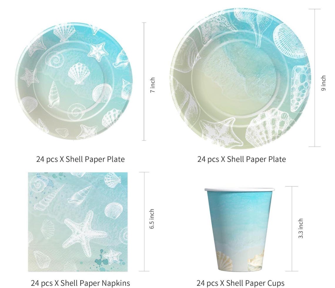 Seashell Beach Party Plates, Napkins, Cups, Tablecloth Disposable ...