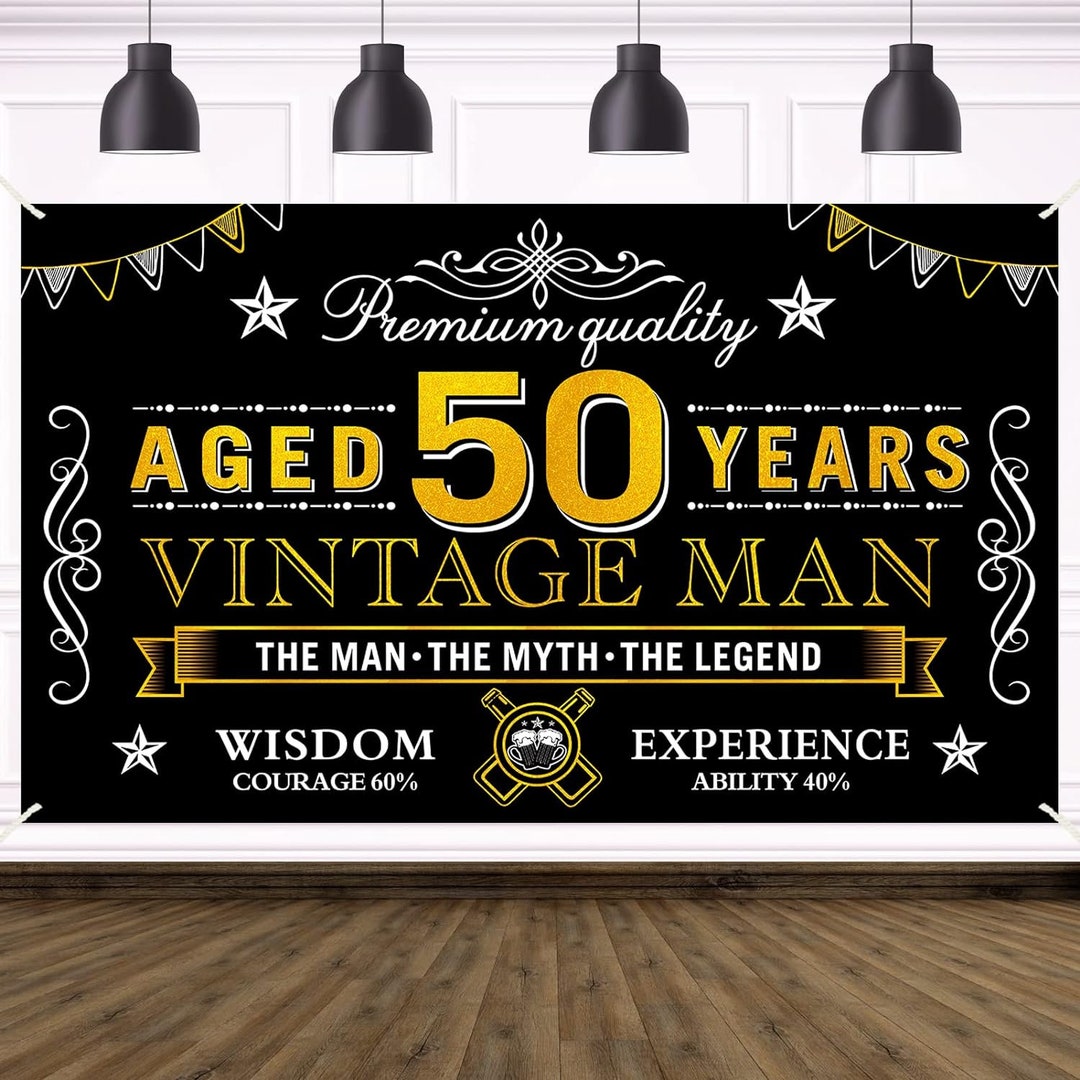 Black and Gold 50th Birthday Banner Backdrop Mens 50th Birthday ...