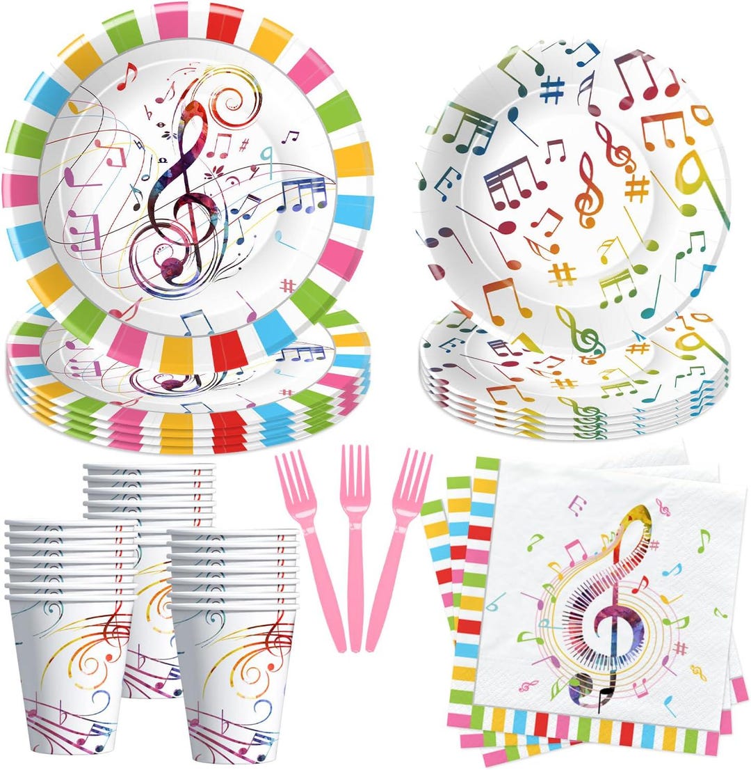 Music Theme Party Plates, Napkins, Forks Disposable Tableware Serves 24 ...
