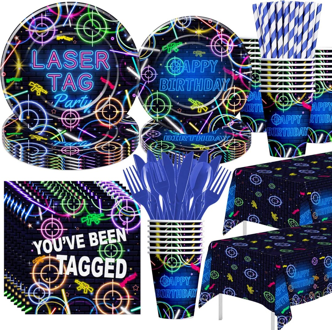 Laser Tag Birthday Party Plates, Napkins, Cups, Tablecloth Disposable ...