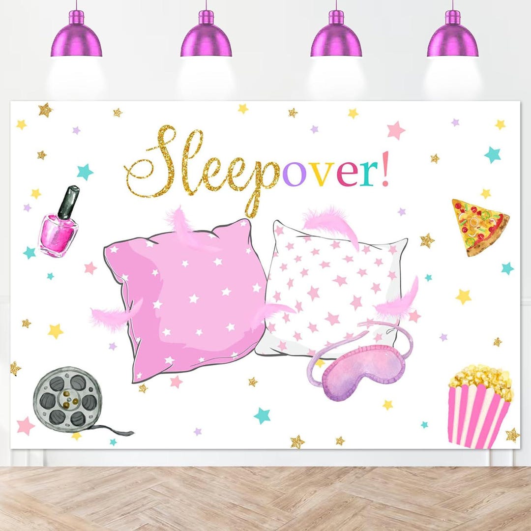 Sleepover Party Backdrop Banner, Girls Make up Sleep Over Birthday ...