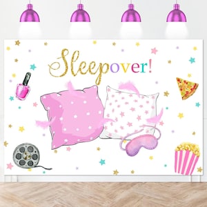 Sleepover Party Backdrop Banner, Girls Make up Sleep Over Birthday ...