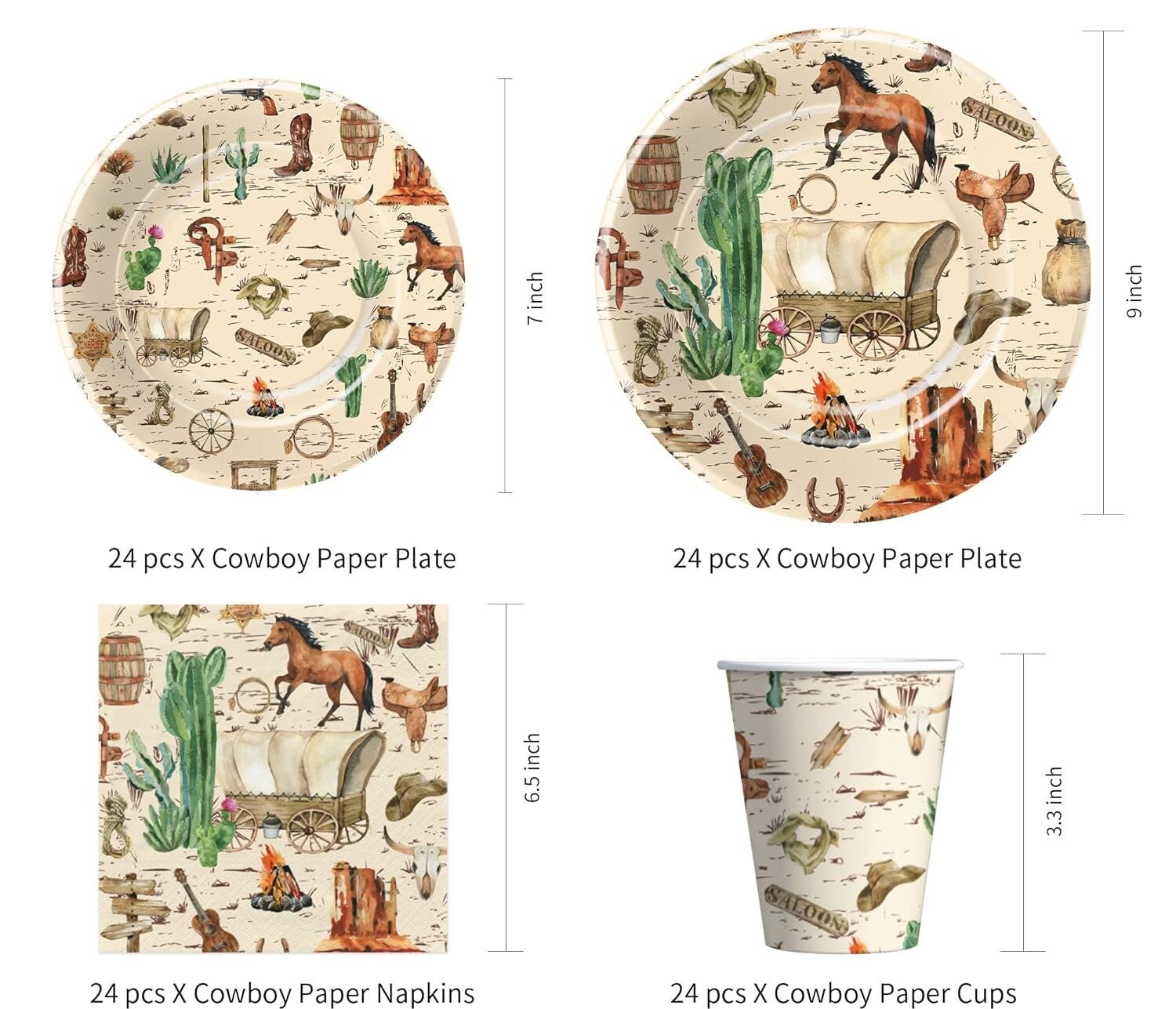 Western Cowboy Party Plates, Napkins, Forks Disposable Tableware Serves ...