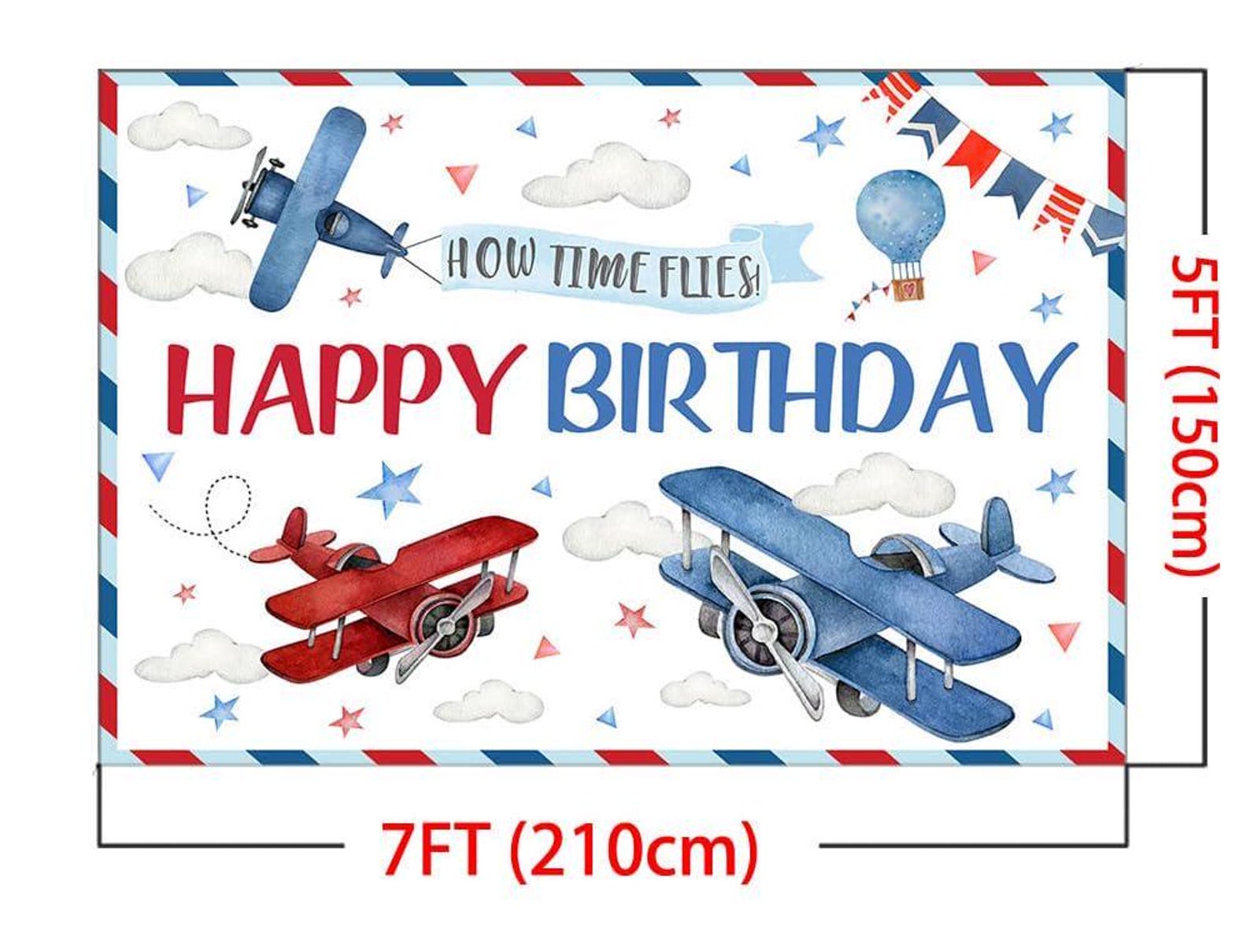 Airplane Birthday Backdrop Banner, How Time Flies Happy Birthday ...