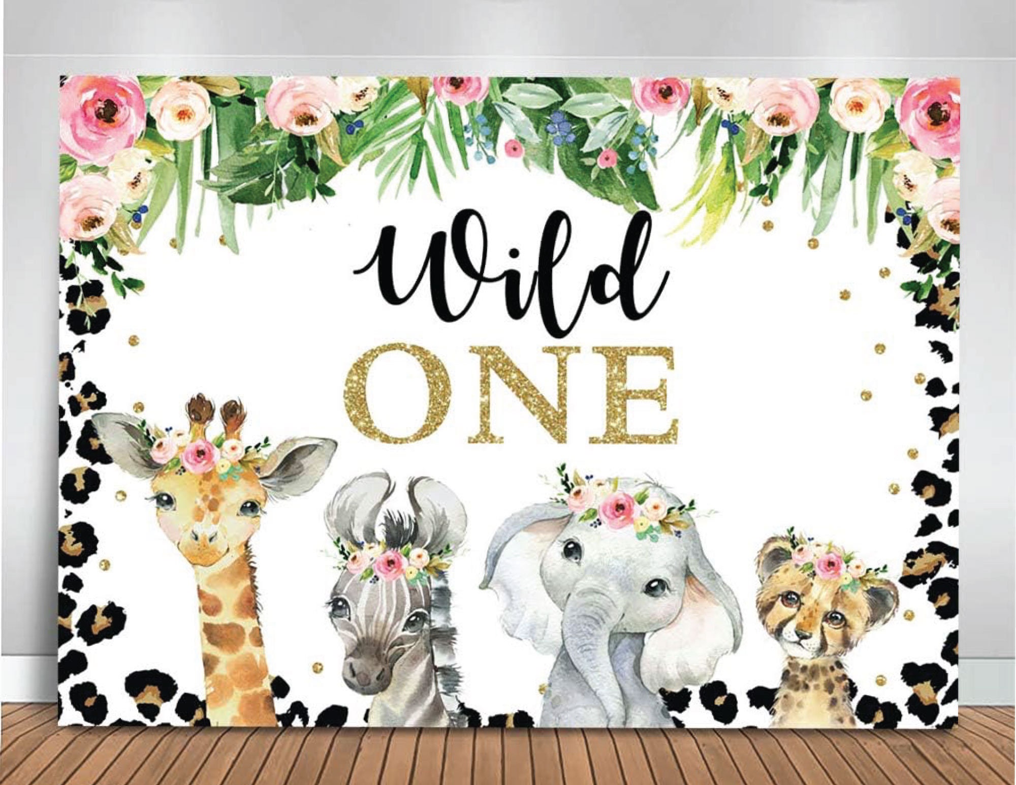 Wild One Backdrop Girl Jungle Safari Animals 1st Birthday Vinyl Photo ...